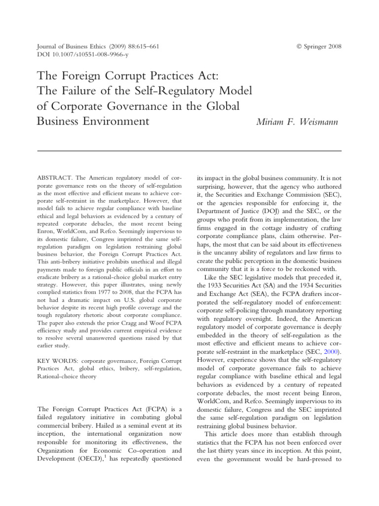 The Foreign Corrupt Practices Act | PDF | Governance | Business