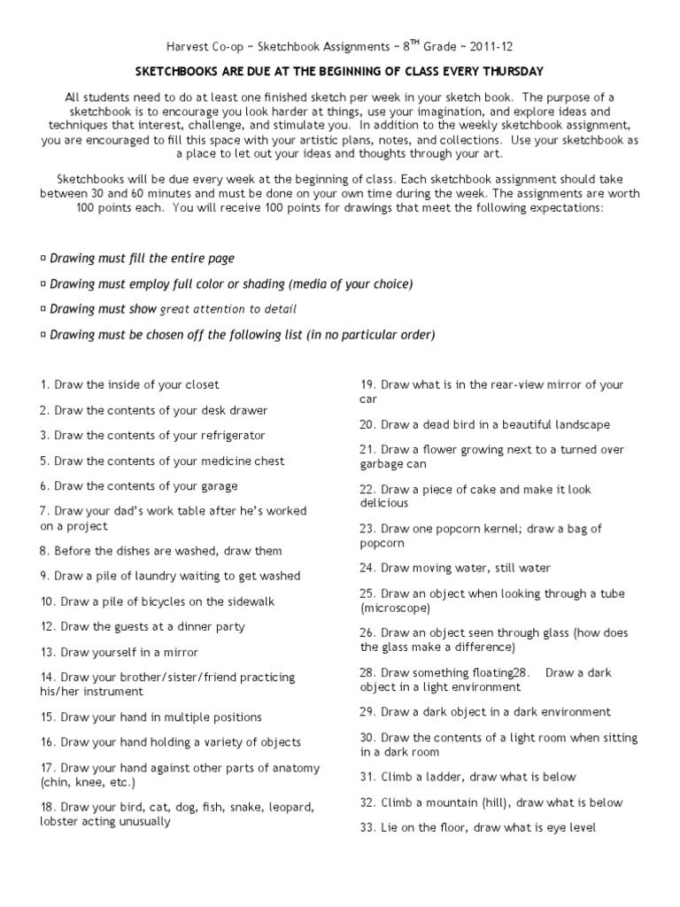 Sketchbook Assignments for 8th Grade Art Students: A Guide to ...