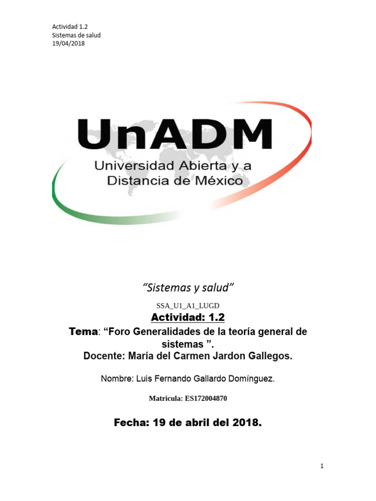 Act. 1.2 Generalidades de La Teorìa General de Sistemas | PDF | Realimentación | Teoría de sistemas