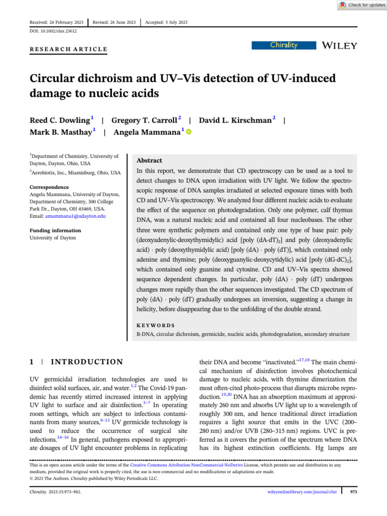 Chirality 2023 Dowling Circular Dichroism and UV Vis Detection of ...