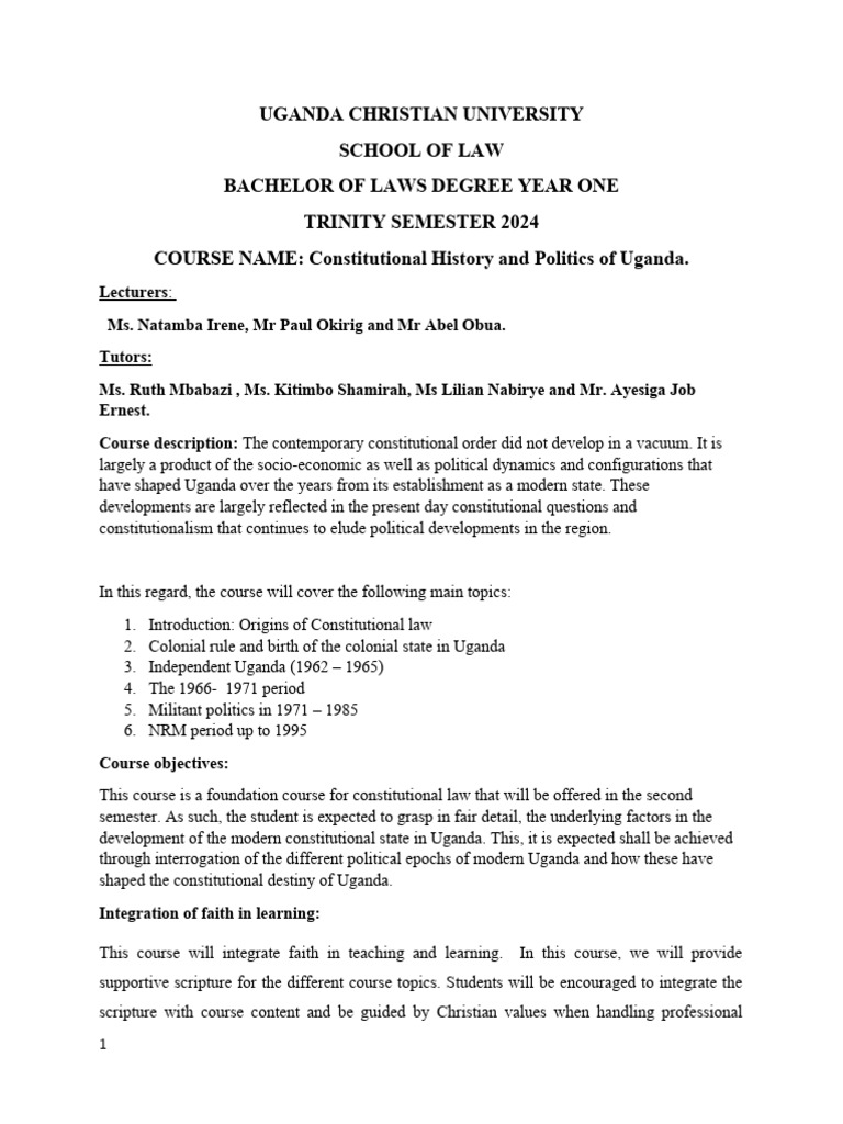 Constitutional History - Courseoutline 2024 | PDF | Uganda | Decree