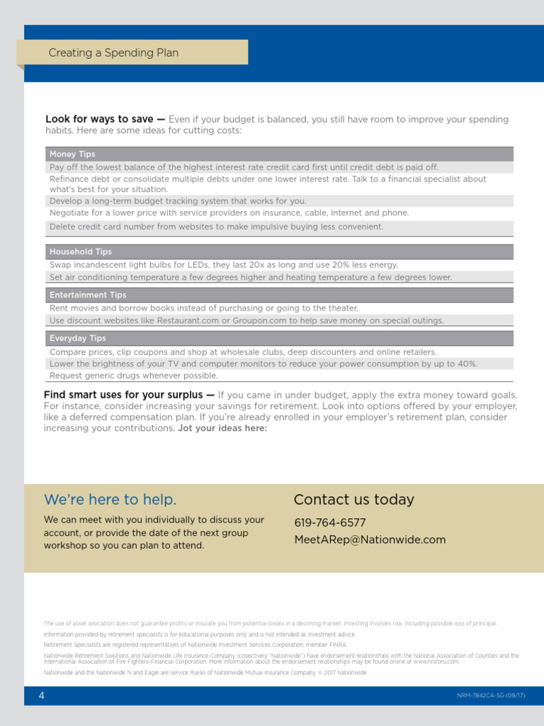 We're Here To Help.: Creating A Spending Plan | PDF | Debt | Credit Card