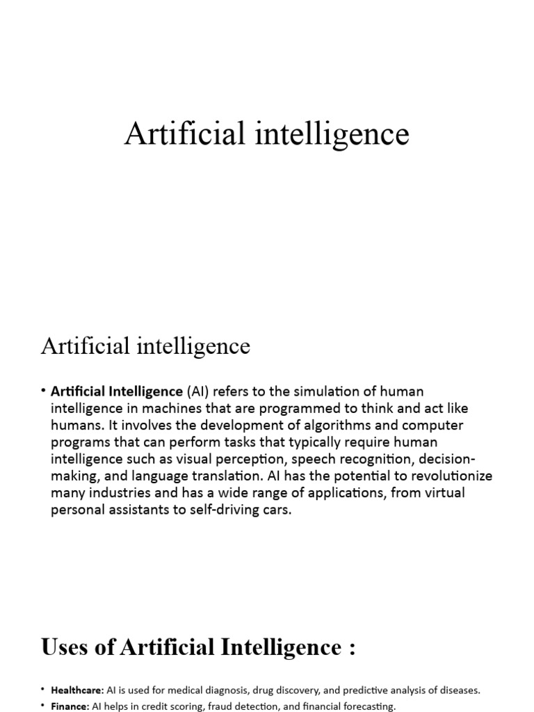 Overview of Artificial Intelligence Applications | PDF | Artificial ...