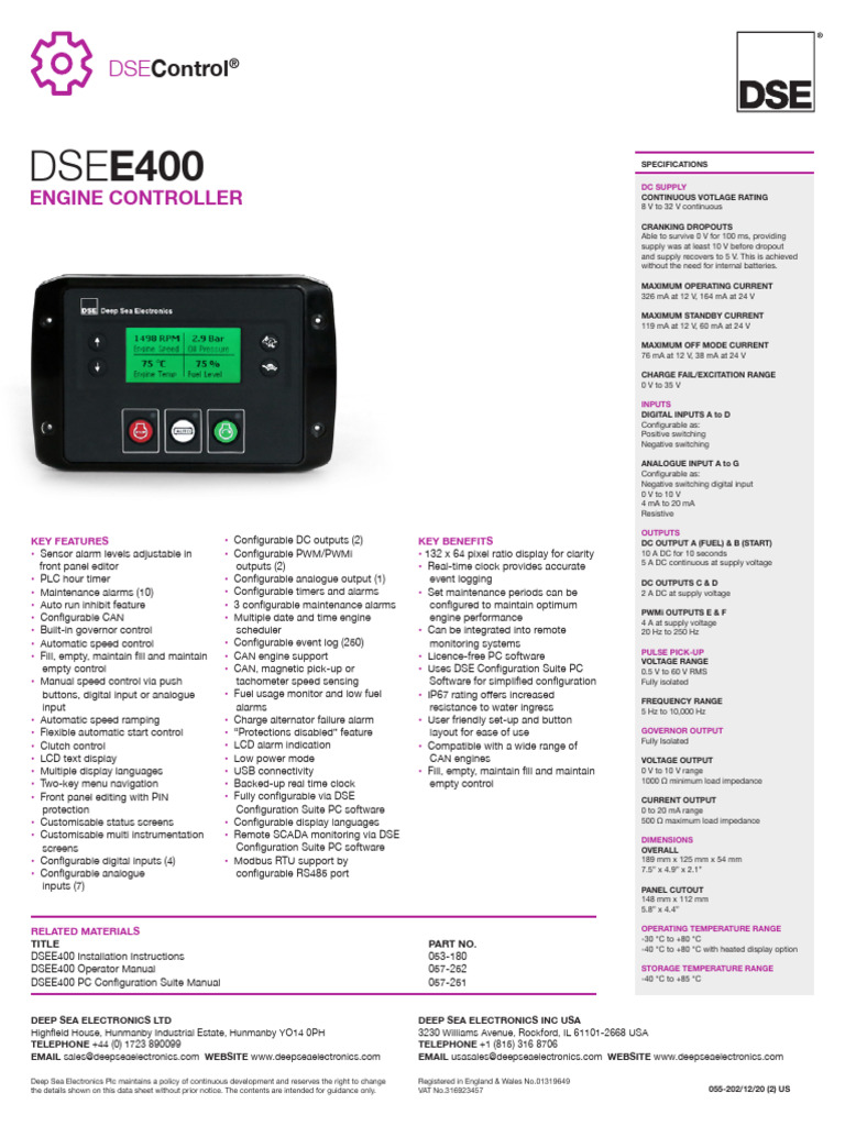 DSE E400 Data Sheet US | PDF | Personal Computers | Engines DSE E400 Data Sheet US | PDF | Personal Computers | Engines