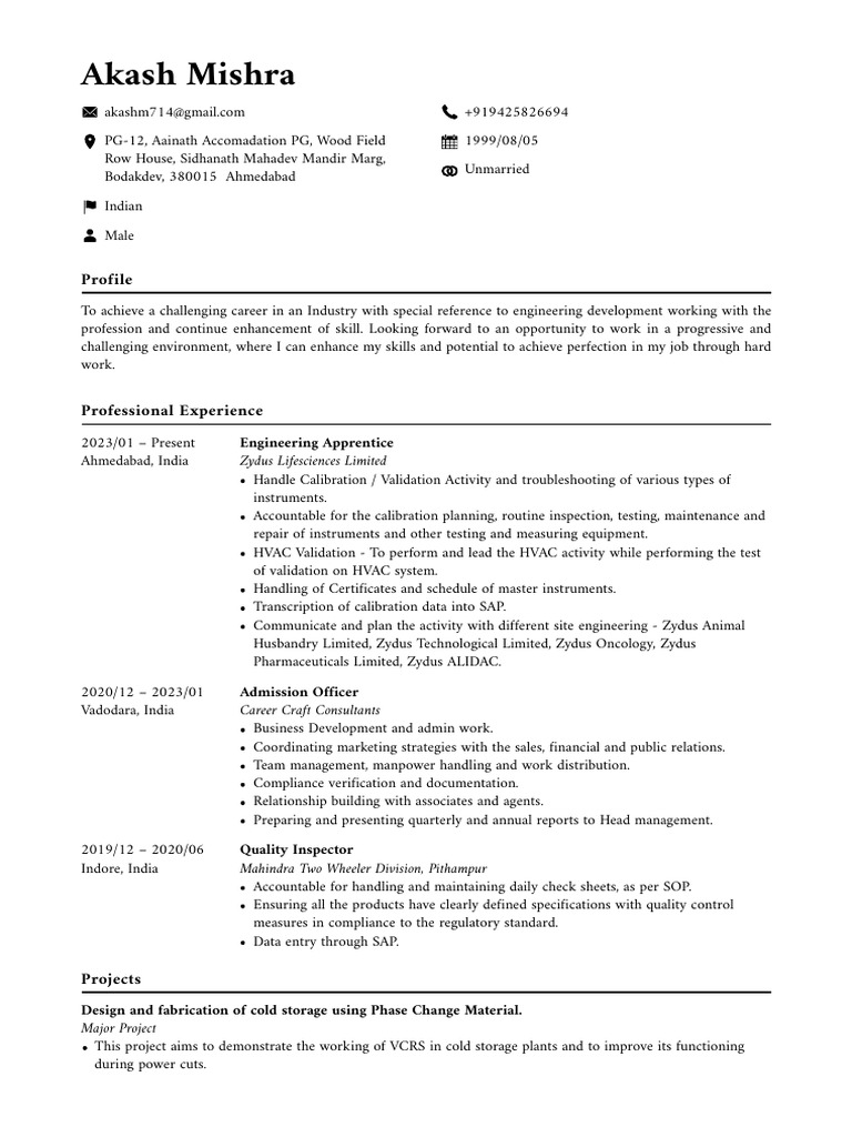 Akash Mishra CV | Download Free PDF | Calibration