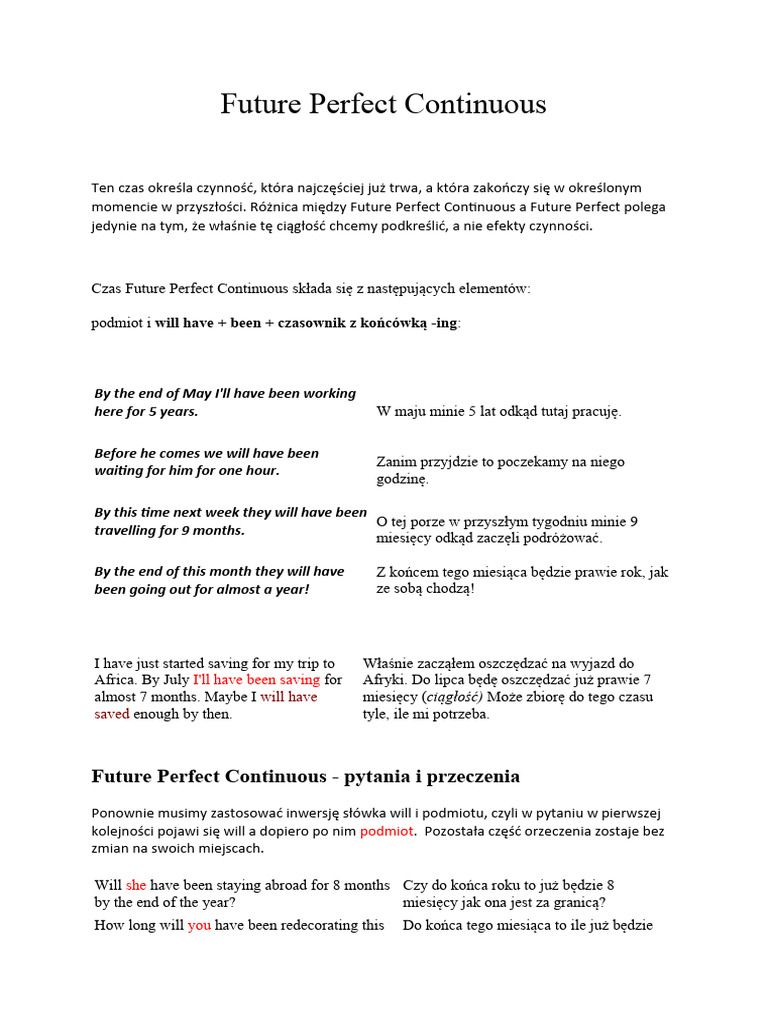 Future Perfect Continuous | PDF