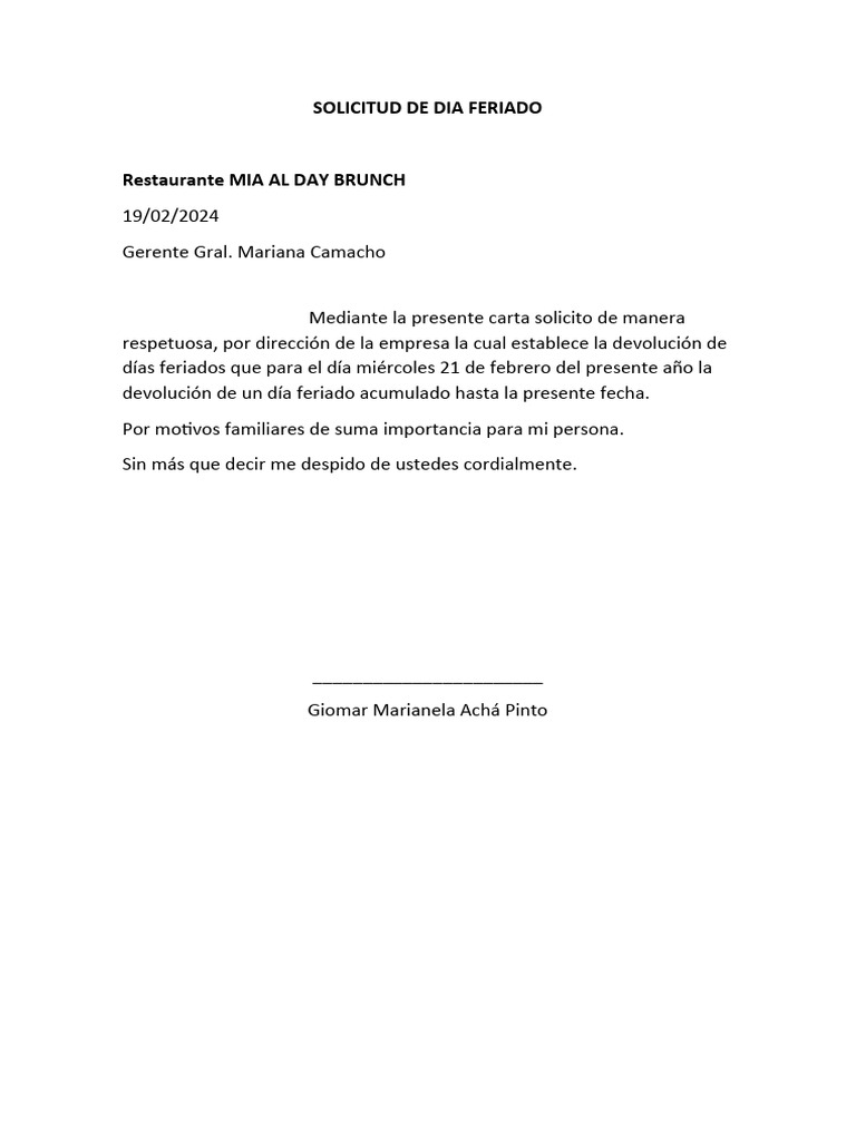 Solicitud de Dia Feriado | PDF