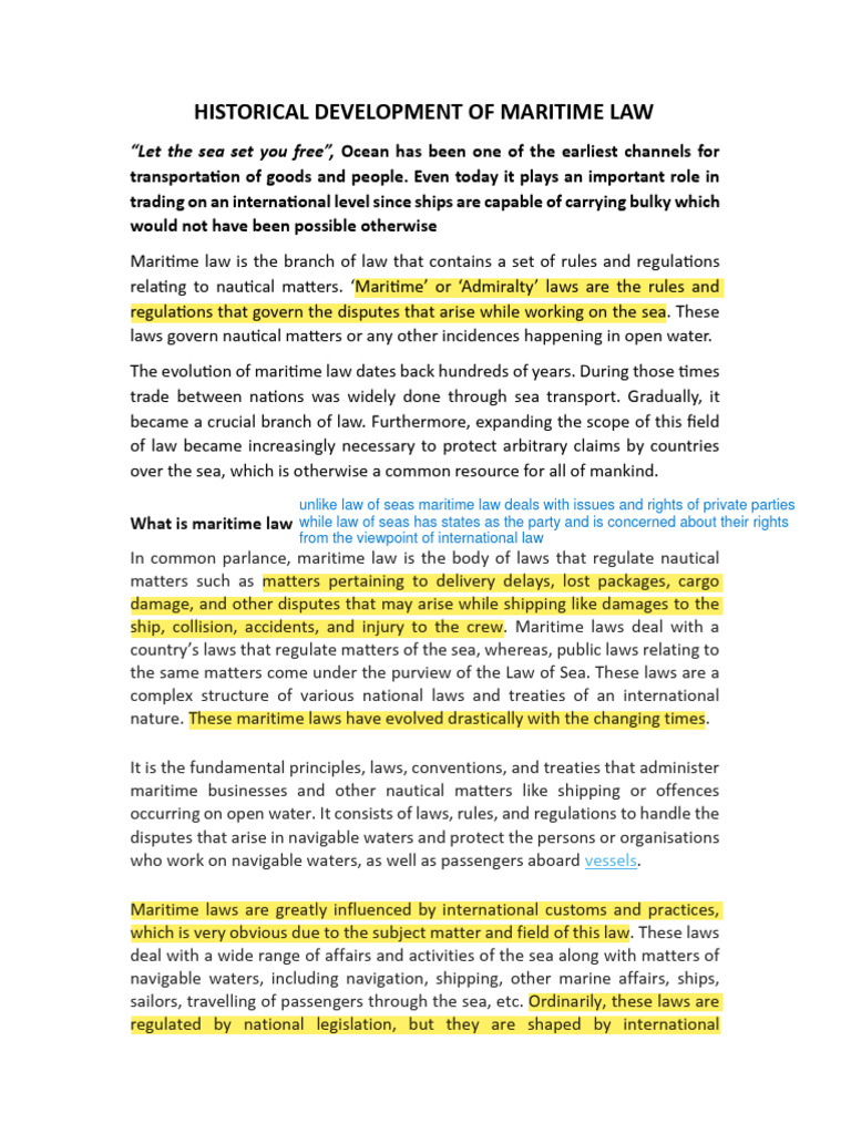 Evolution of Maritime Law History | PDF | Admiralty Law | Roman Law