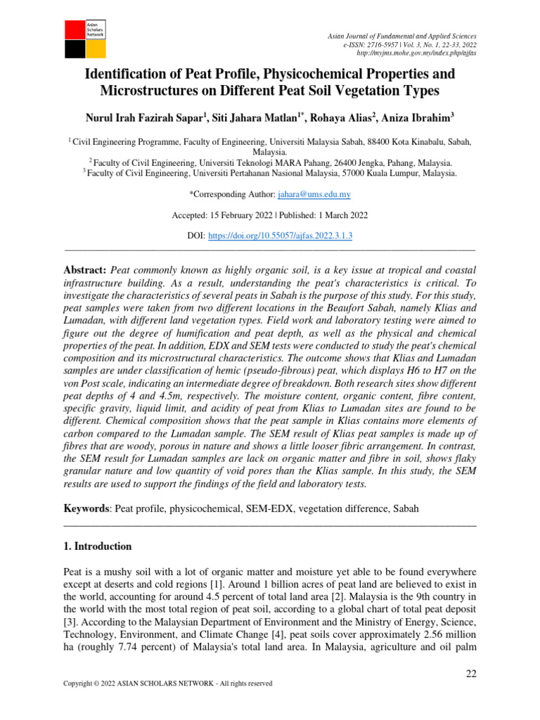 Identification of Peat Profile, Physicochemical Properties and ...