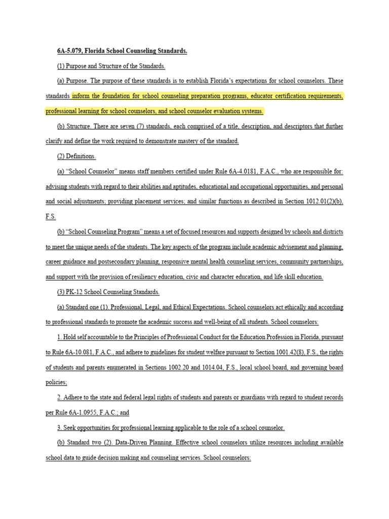 FLDOE School Counseling Standards | PDF | School Counselor ...