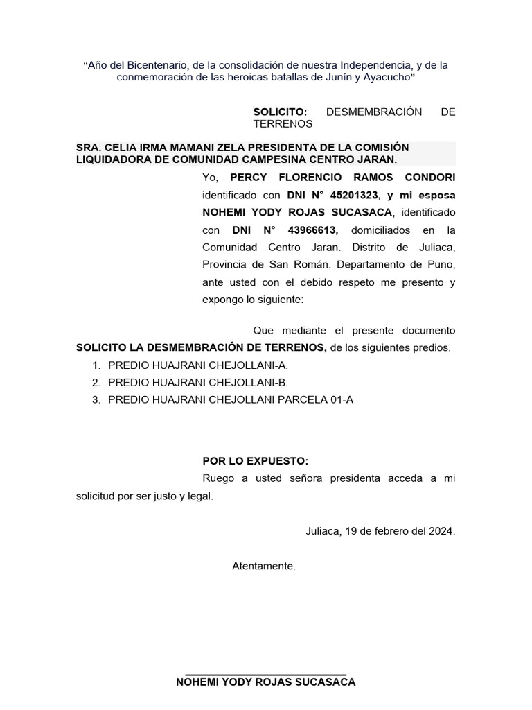 Solicitud de Desmembramiento de Terreno | PDF | Derecho