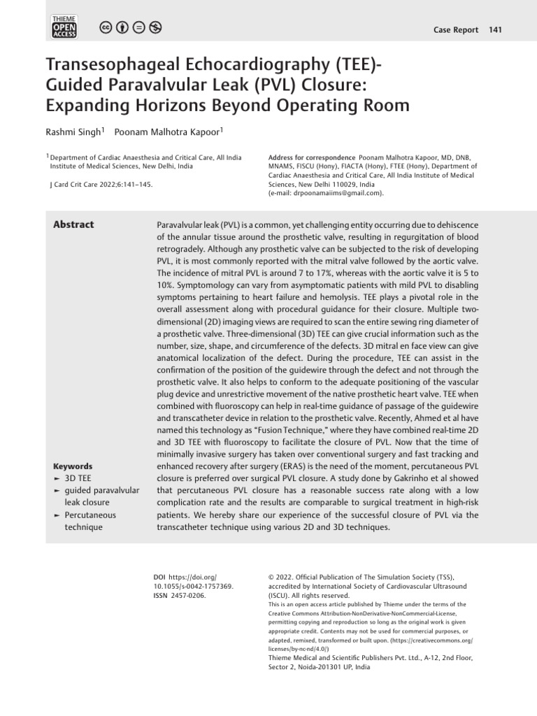 Transesophageal Echocardiography (TEE) - Guided Paravalvular Leak (PVL ...