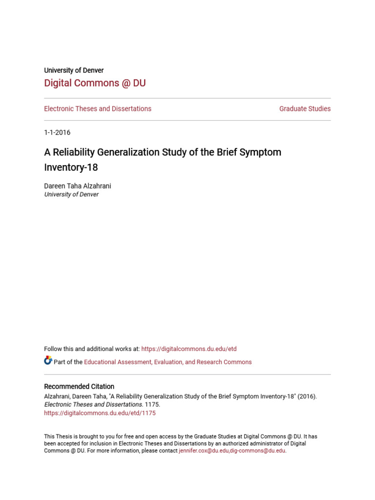 A Reliability Generalization Study of The Brief Symptom Inventory | PDF | Cronbach's Alpha ...