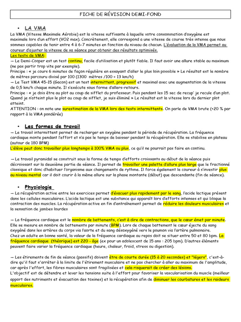Fiche Révision Demi Fond Seconde | PDF | Cœur | Fréquence cardiaque