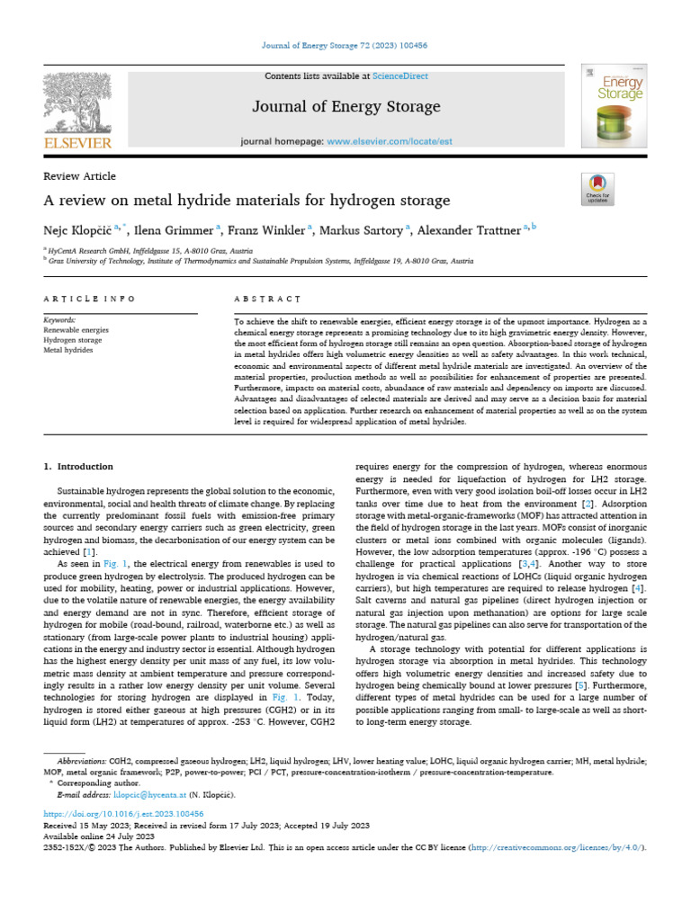 Hydride Materials For Hydrogen Storage | PDF | Hydrogen | Energy Storage