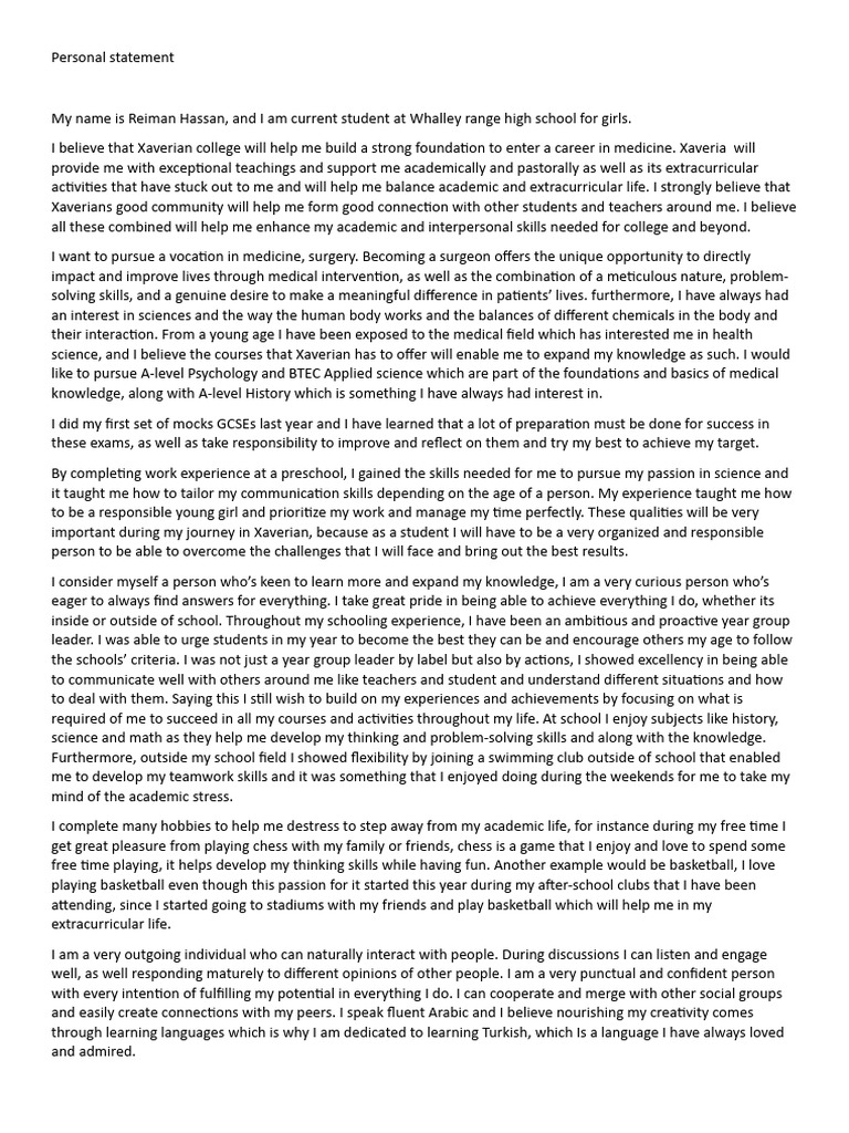 Personal Statement Xaverian | PDF | Science | Knowledge