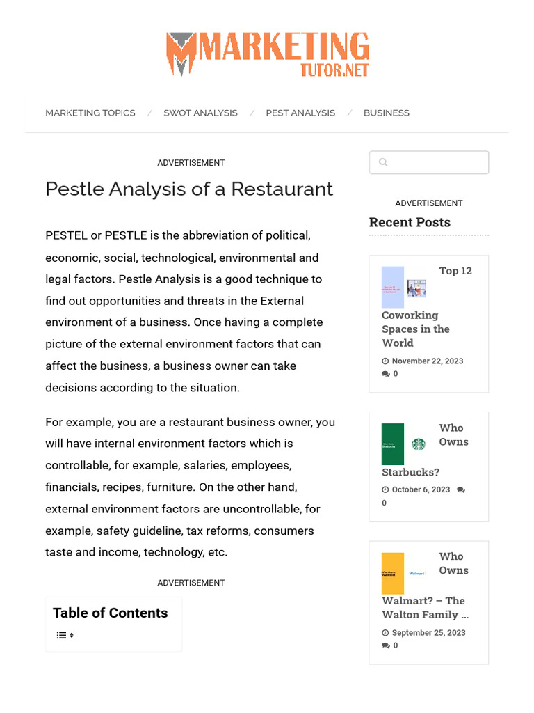 An Example of Pestle Analysis of A Restaurant - Marketing Tutor ...