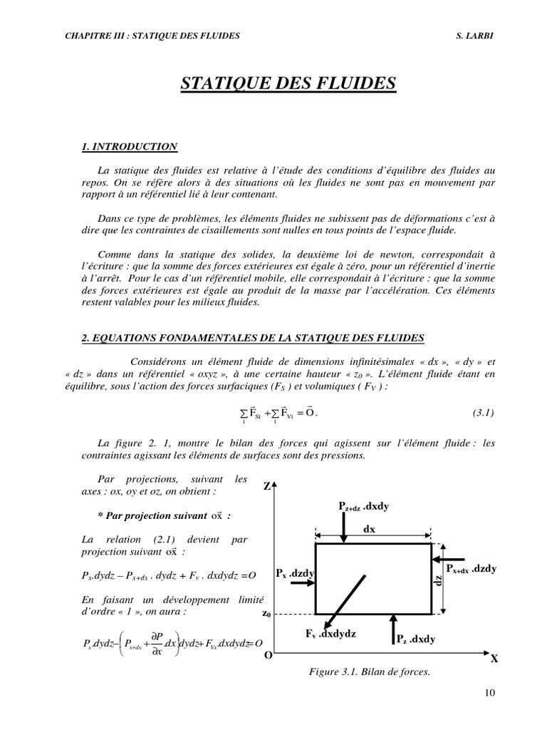 Chapitre - III Statique Des Fluides | PDF | Pression | Liquides