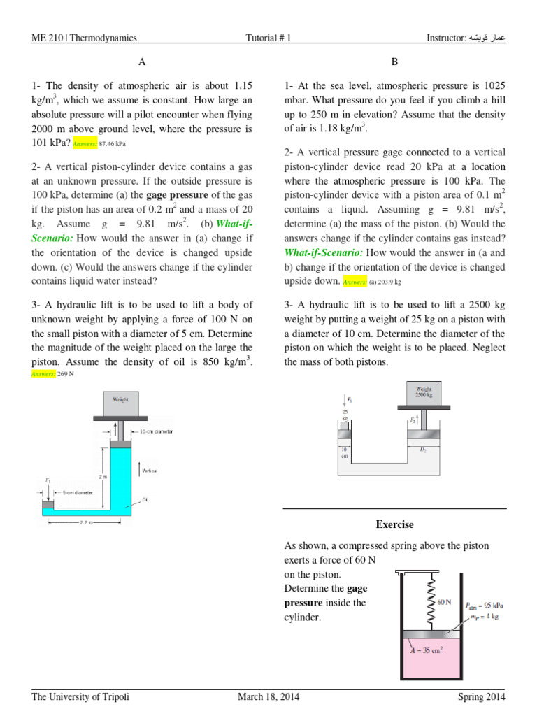 Ch02 Tutorial01 Concepts Definitions | PDF | Pressure | Piston