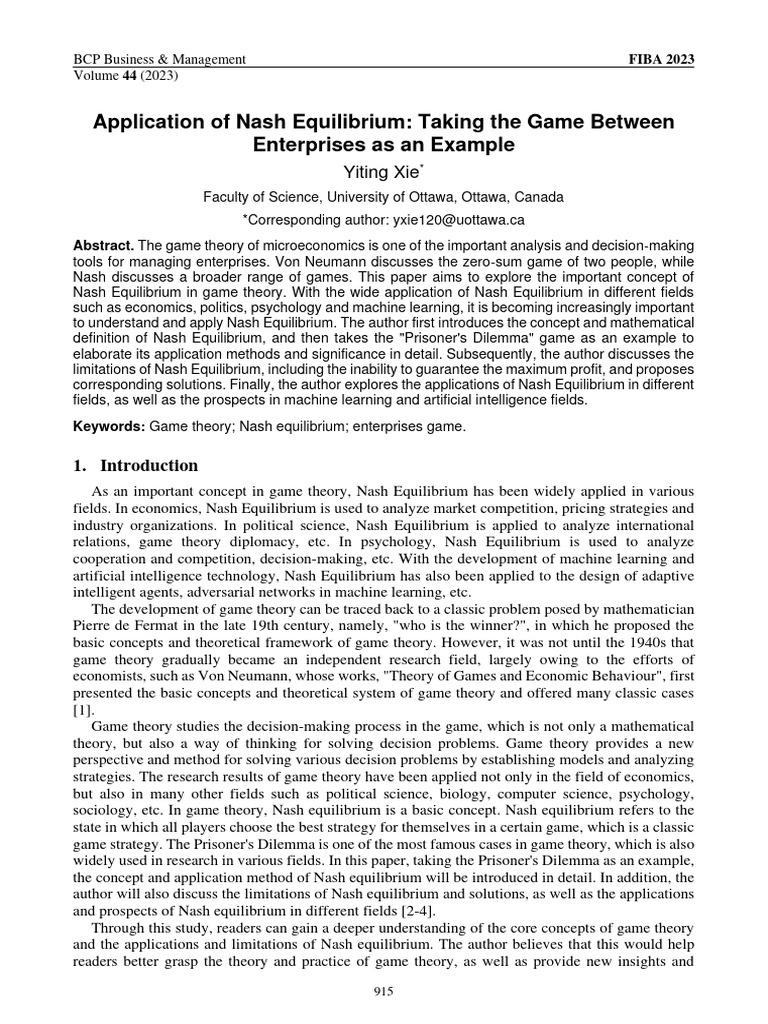 Understanding Nash Equilibrium in Game Theory | PDF | Game Theory ...