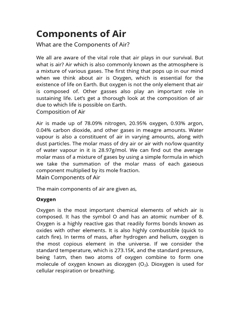 Air Project Related To Maths | PDF | Oxygen | Atmosphere Of Earth