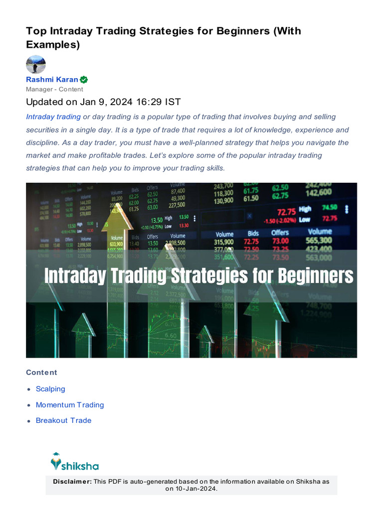 Top Intraday Trading Strategies For Beginners With Examples PDF