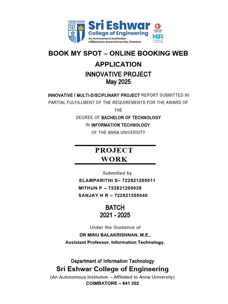 BookMySpot Report | PDF | Usability | User (Computing)