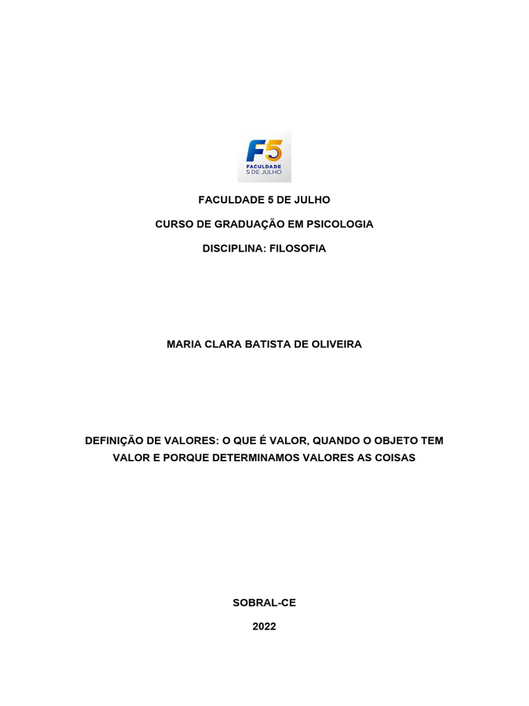 Segundo A Filosofia Valores São o Conjunto de Características de Uma ...
