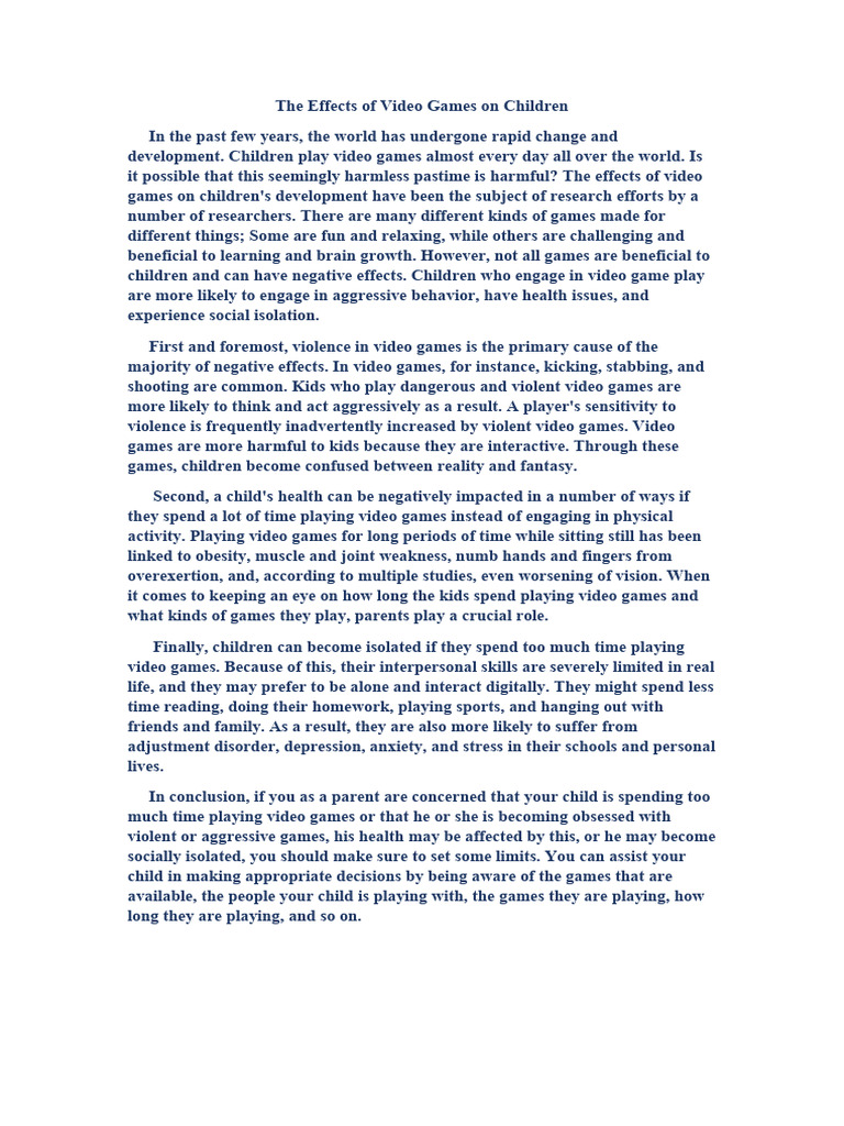 The Effects of Video Games On Children | PDF | Video Games | Social Skills
