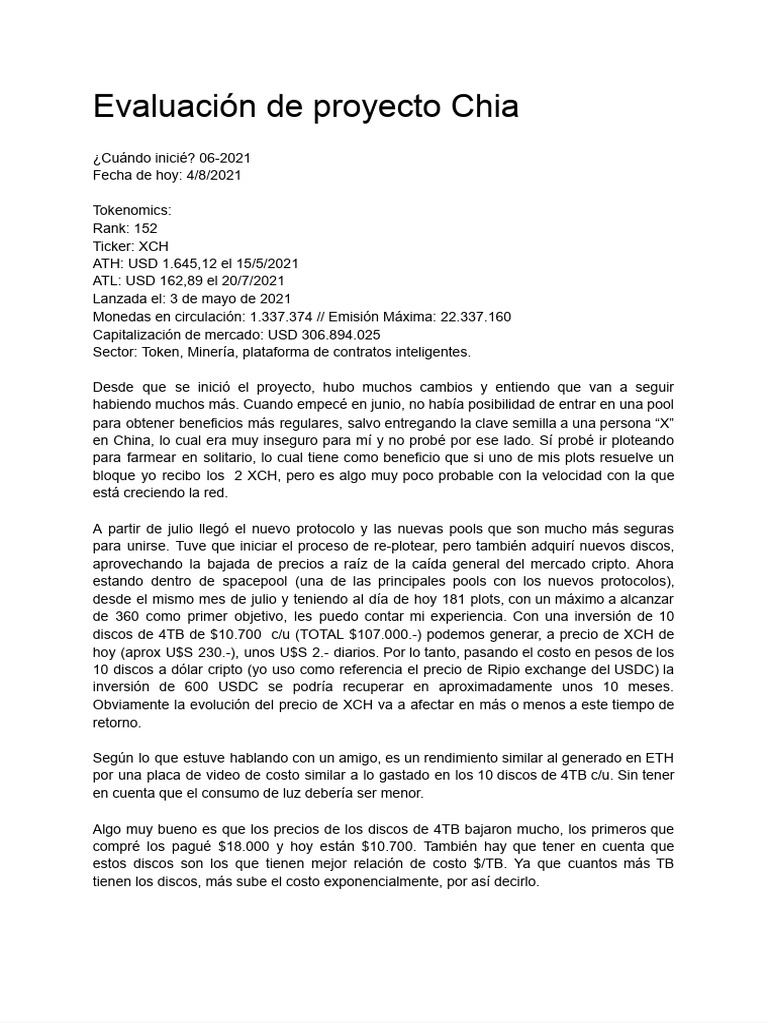 Evaluación de Proyecto Chia - DS | PDF