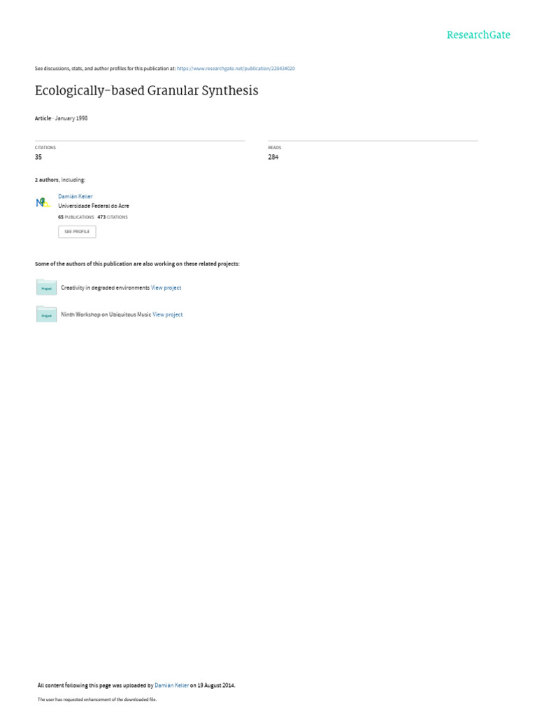 Ecologically-Based Granular Synthesis | PDF | Sound | Wavelet