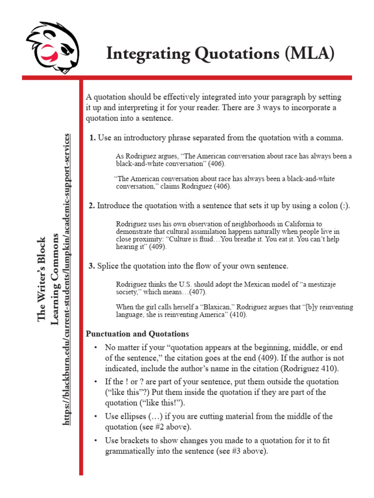Integrating Quotations MLA | PDF | Linguistics | Language Mechanics