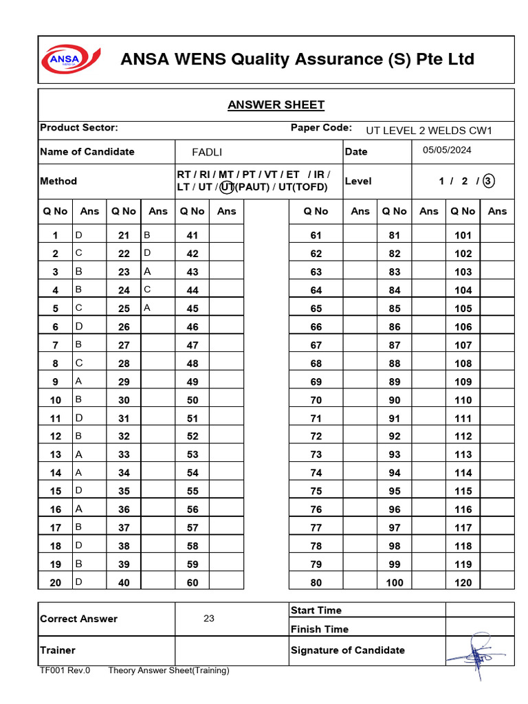 Ut Level 2 Welds Cw1 | PDF