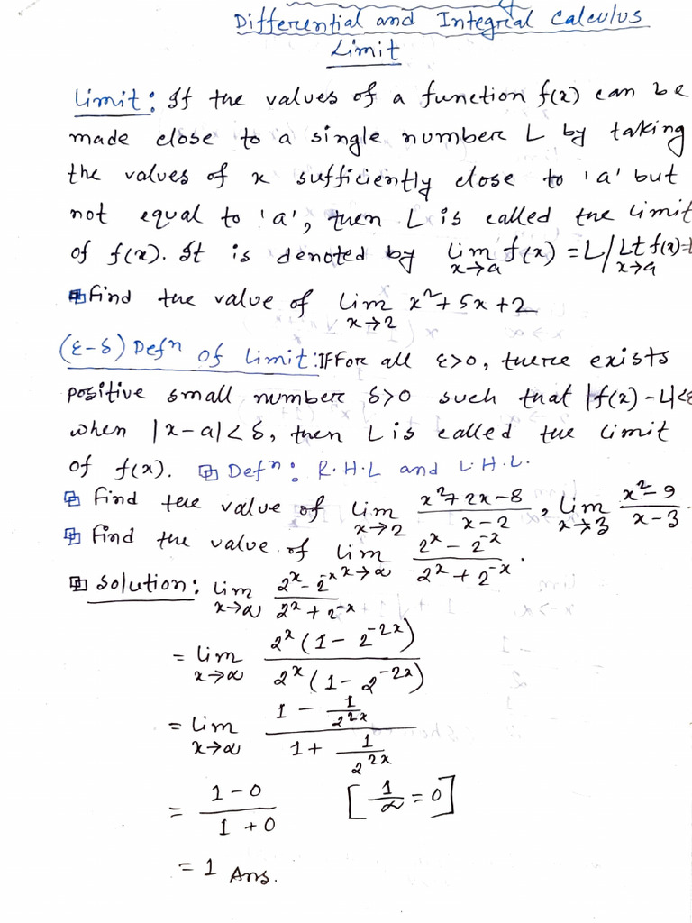 Differential Integral Calculus Hand Written Pdf