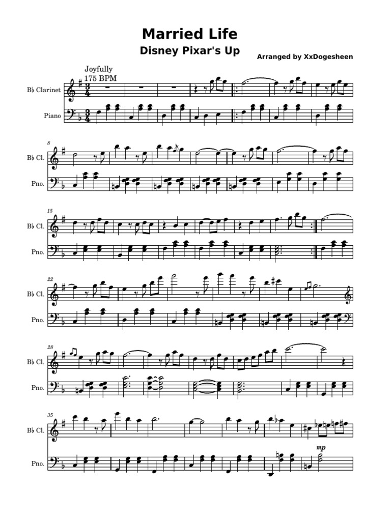 Married Life Disney Pixars Up Clarinet and Piano | PDF | The Walt ...