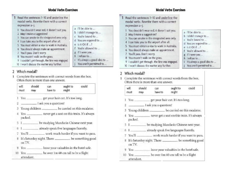 Modal Verbs Exercises | PDF