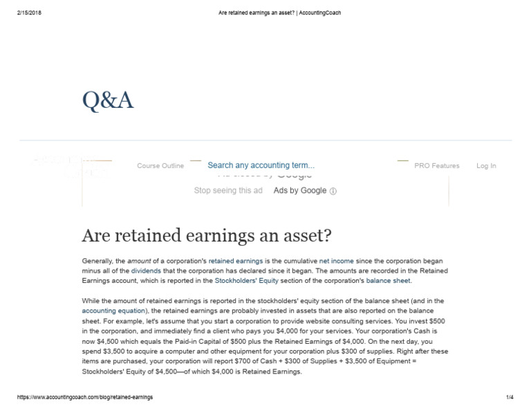 Are Retained Earnings An Asset | PDF