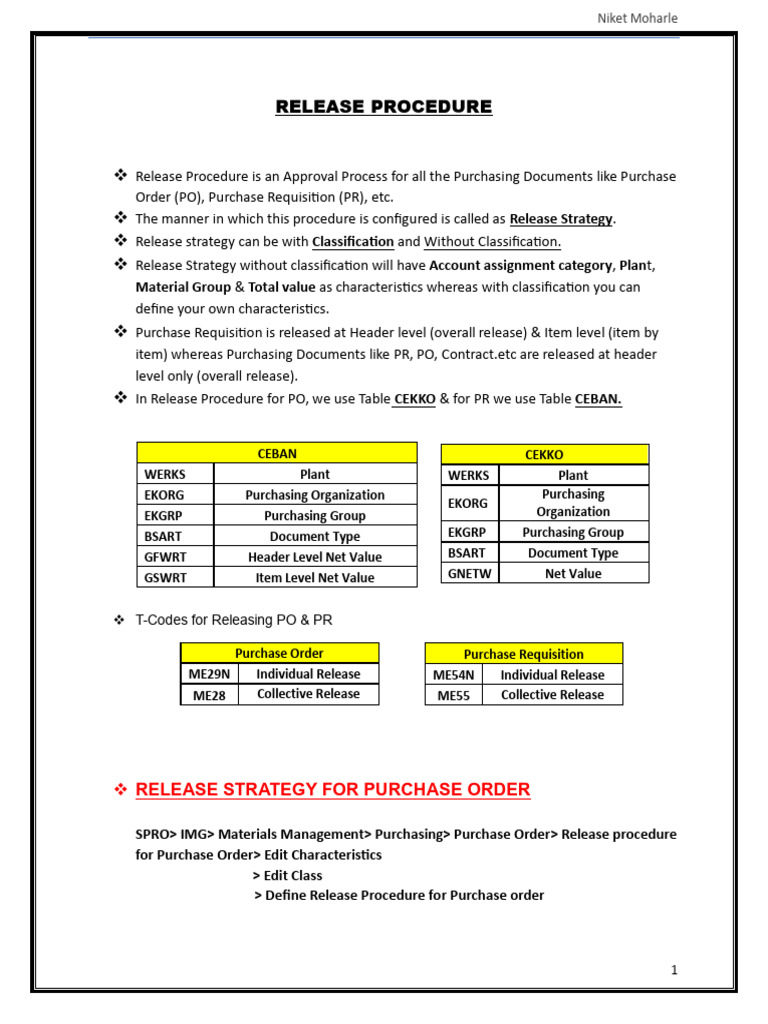 Purchase Order Release Procedure Guide | PDF | Computer Programming ...