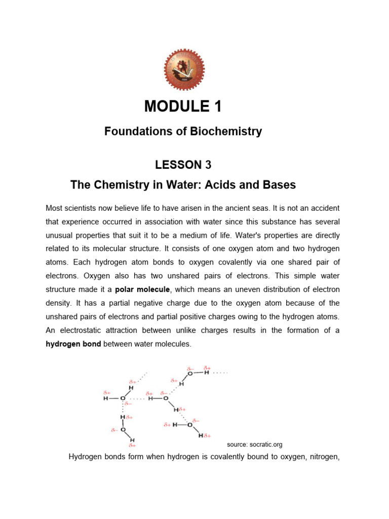 BSN Lecture Note 3 Water Acids and Bases | PDF | Ph | Acid