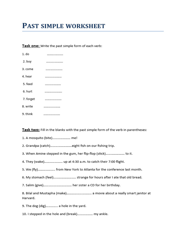 past simple worksheet | PDF | Syntax | Linguistics