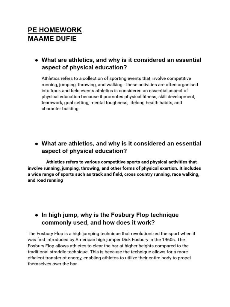 Pe Homework 2 | Download Free PDF | Track And Field | Athletic Sports