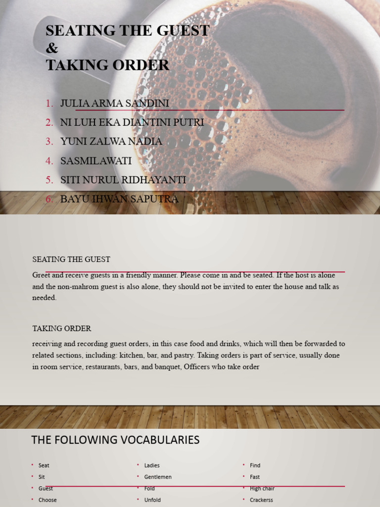Eka Dian - Seating The Guest and Taking Order | PDF | Waiting Staff | Chair
