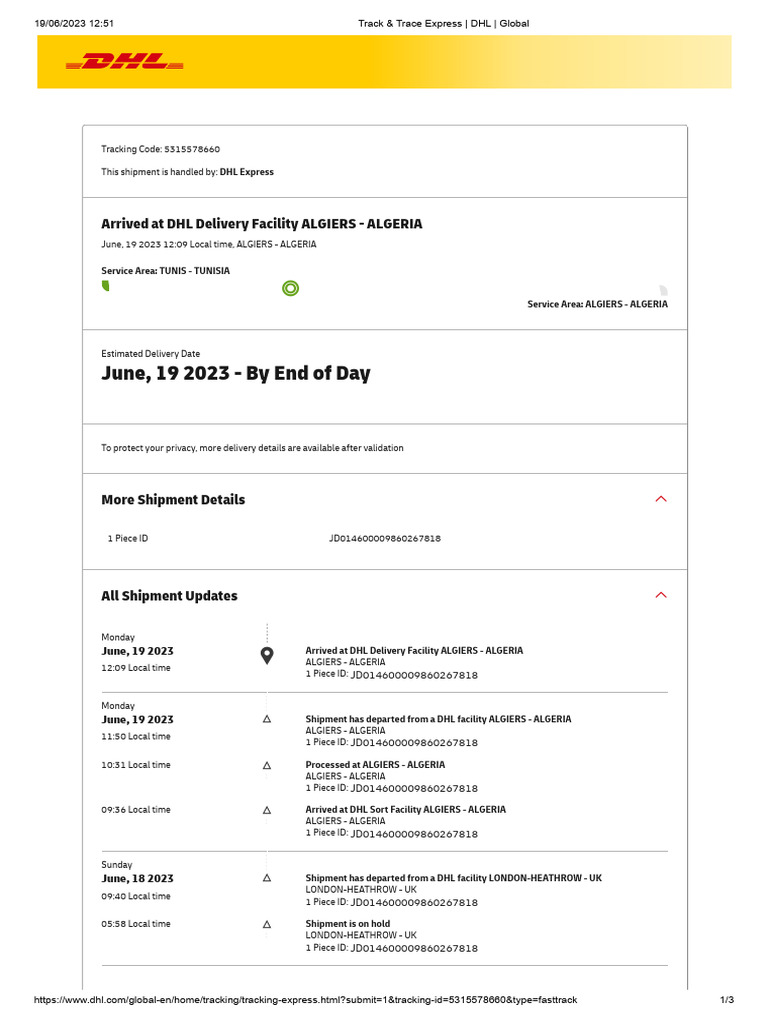 DHL Express Shipment Tracking | PDF | Business | Economies