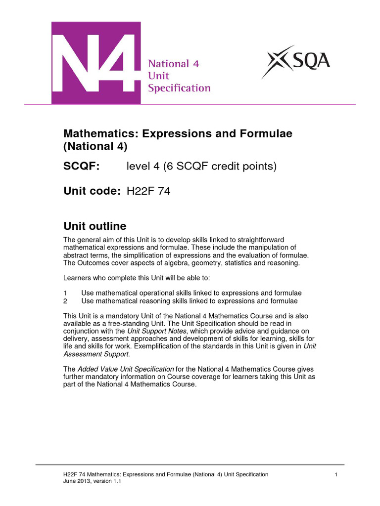 National 4 Mathematics Unit: Expressions | PDF | Mathematics ...