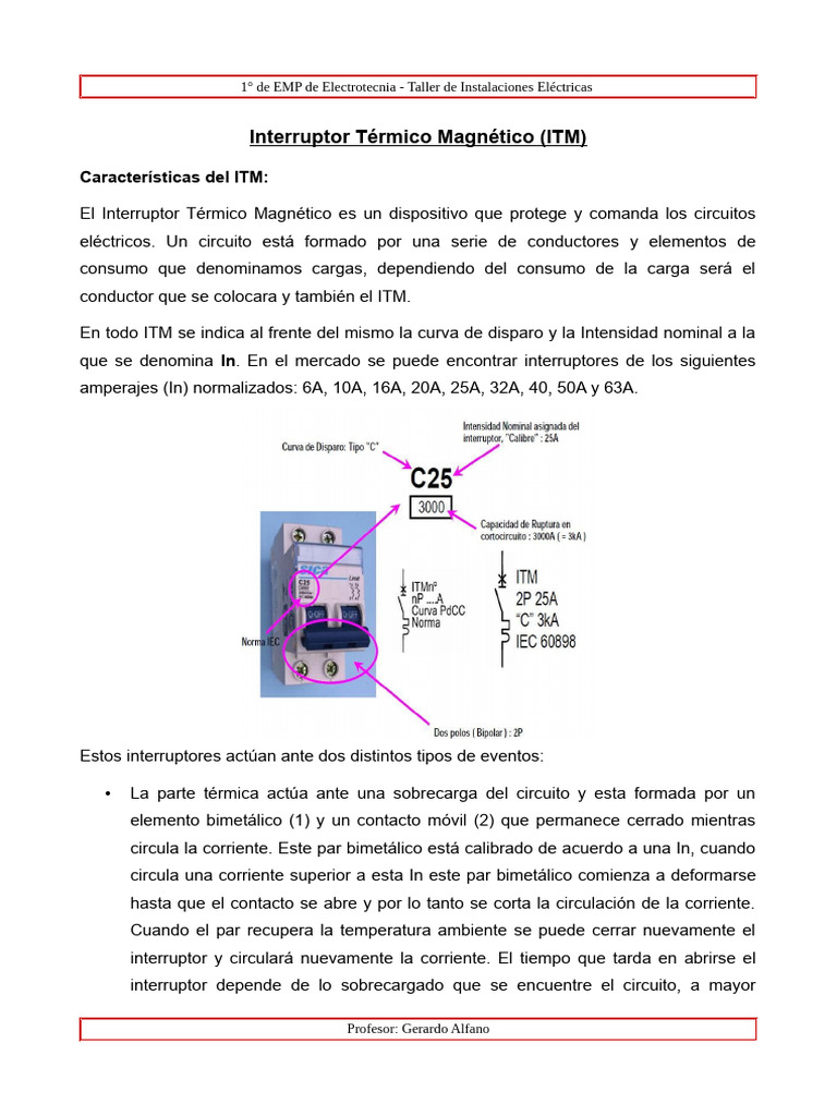 Dimensionado de ITM | PDF | Corriente eléctrica | Cambiar