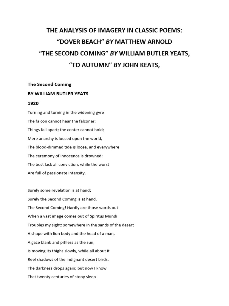 The Analysis of Imagery in Classic Poems - Dover Beach by Matthew ...