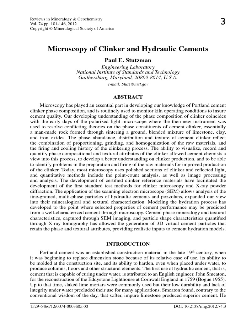 Microscopy of Clinker and Hydraulic Ceme | PDF | Cement | Concrete