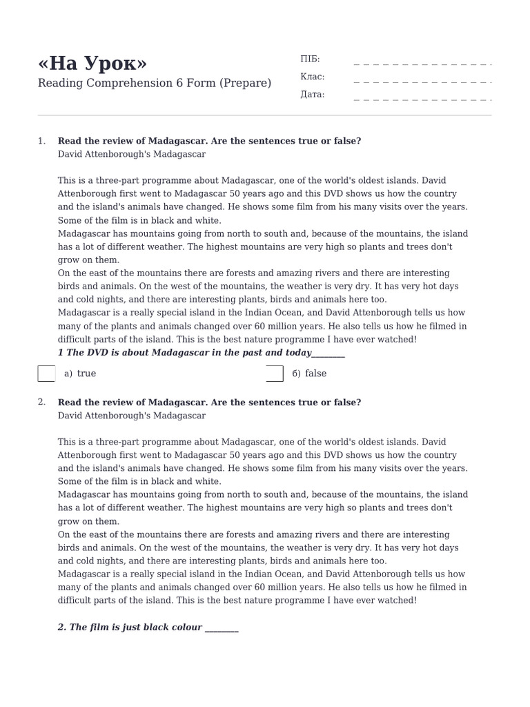 Reading Comprehension 6 Form Prepare | PDF | Mountains | Madagascar