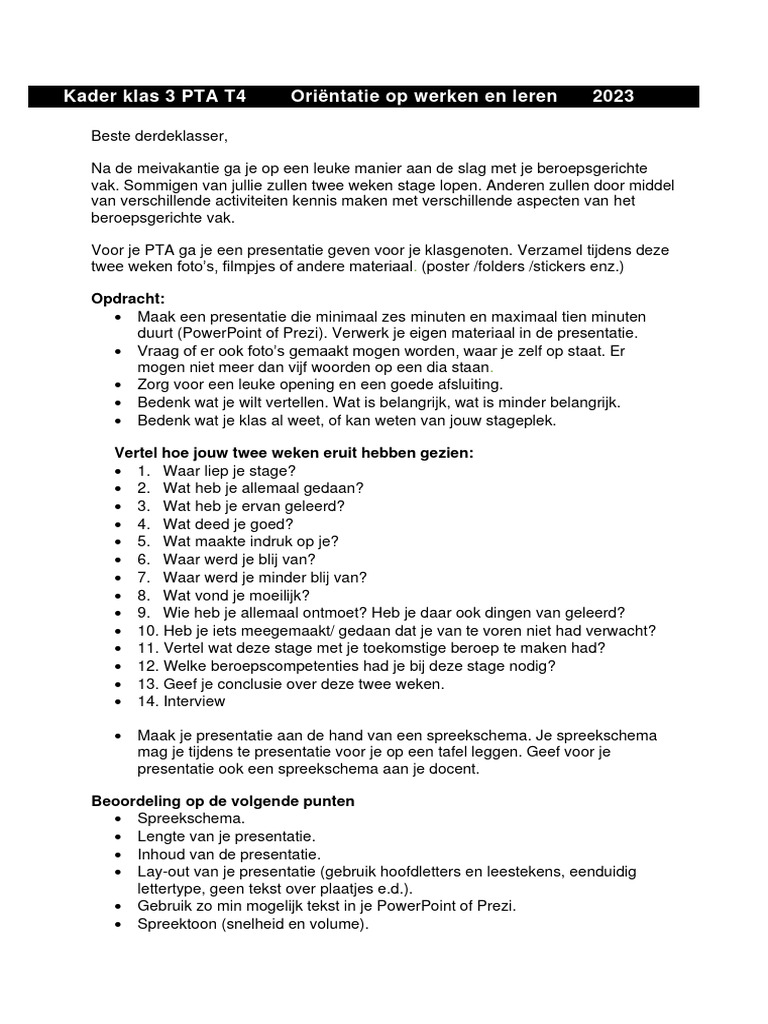 Opdracht Presentatie Stage | PDF