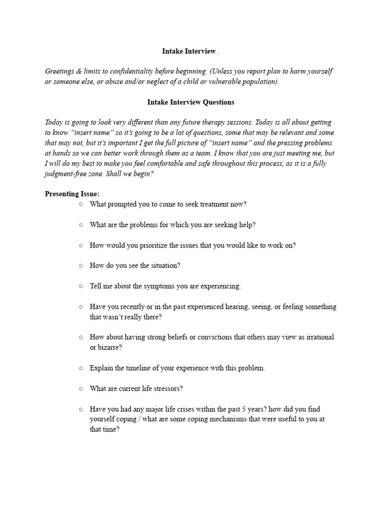 Intake Interview Template | PDF | Psychological Trauma | Pregnancy